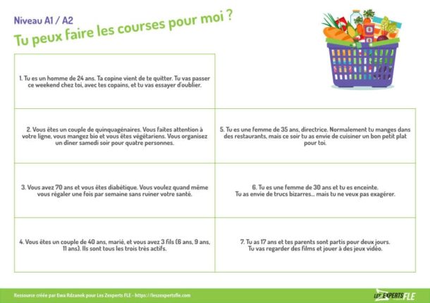 Jeu de rôles FLE : les courses alimentaires ? (A1/A2) - Les Zexperts FLE