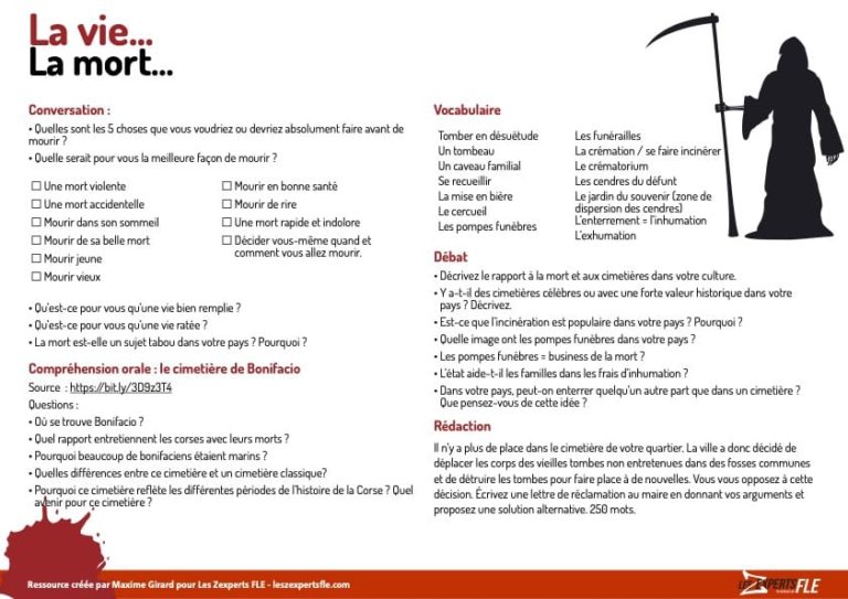 Parler de... la mort - Les Zexperts FLE