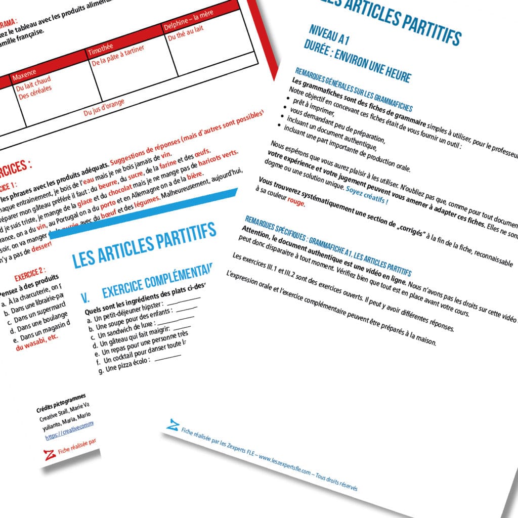 GRAMMAFICHE A1: les articles partitifs - Les Zexperts FLE