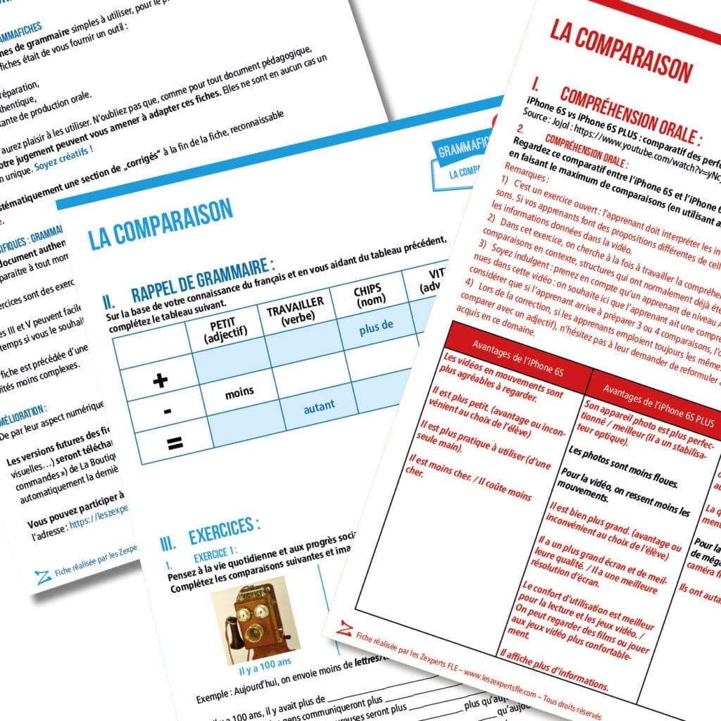 Fiche de grammaire FLE : la comparaison A2 - Les Zexperts FLE