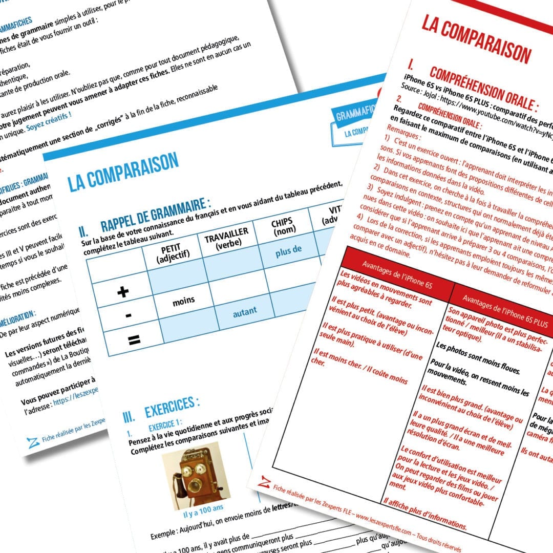 Fiche de grammaire FLE : la comparaison A2 - Les Zexperts FLE
