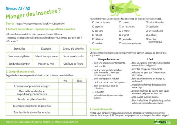 Manger des insectes, ça vous dit ? - Conversation A1 - Les Zexperts FLE