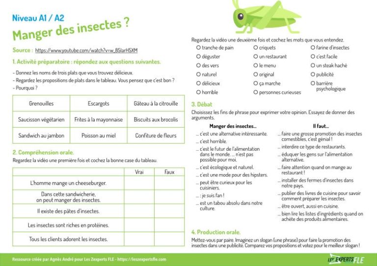 Manger des insectes, ça vous dit ? - Conversation A1 - Les Zexperts FLE