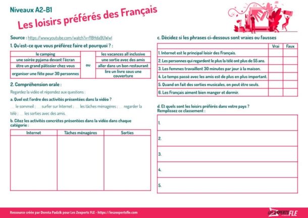 Parler des loisirs en A2 - Les Zexperts FLE