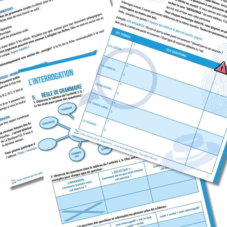 Fiche de grammaire FLE : L'interrogation A1 - Les Zexperts FLE
