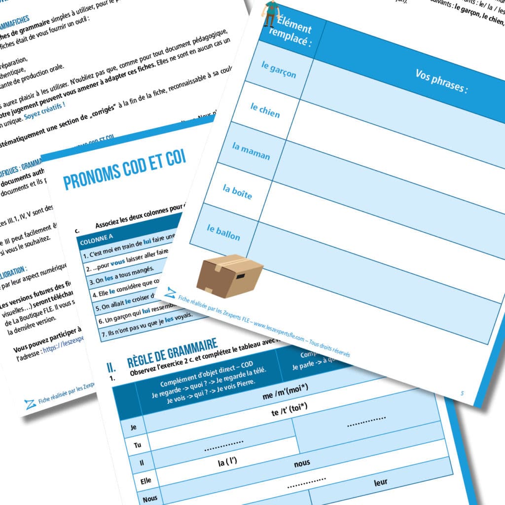 Fiche de grammaire FLE : les pronoms COD et COI A1 - Les Zexperts FLE