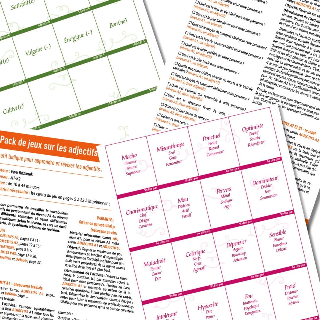 Pack de jeux : les adjectifs de personnalité (A1-B2) - Les Zexperts FLE