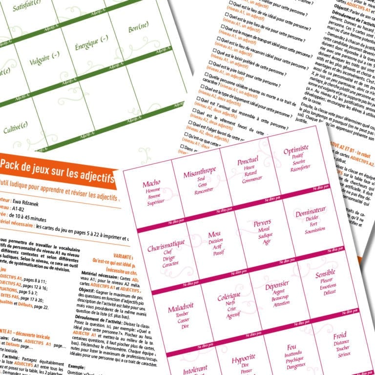 Pack de jeux : les adjectifs de personnalité (A1-B2) - Les Zexperts FLE