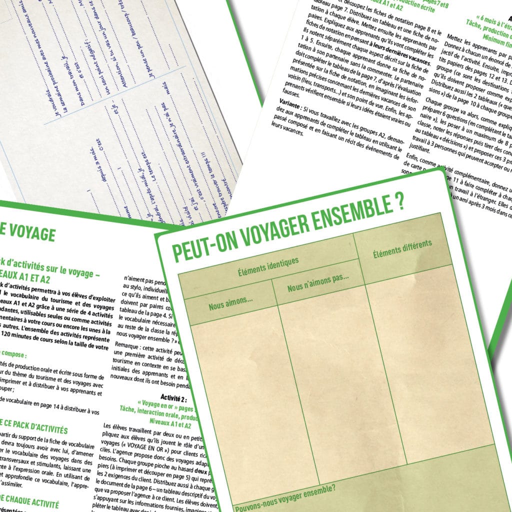 Tâche FLE : les voyages et le tourisme A1-A2 - Les Zexperts FLE