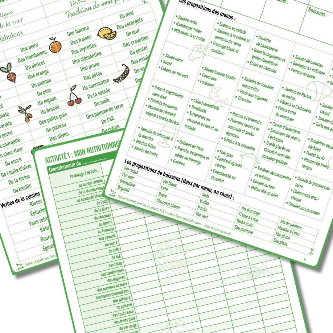 Tâche FLE : l'alimentation A1-A2 - Les Zexperts FLE