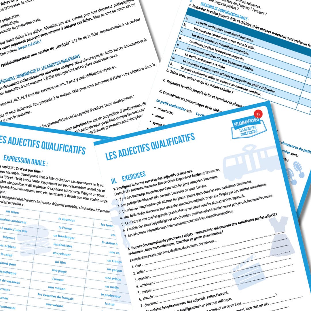Fiche de grammaire FLE : les adjectifs qualificatifs A1 | Les Zexperts FLE