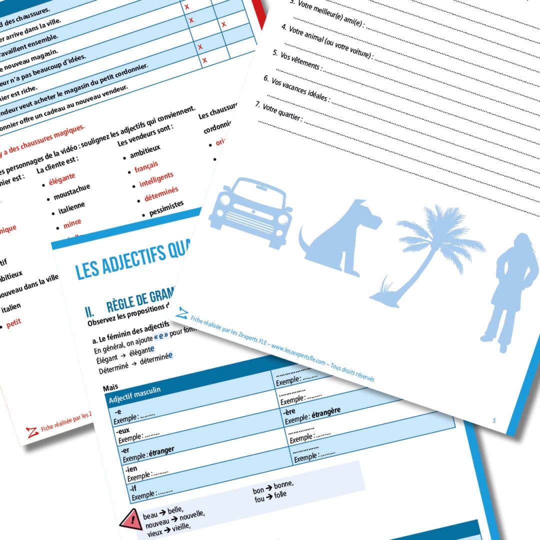 Fiche de grammaire FLE : les adjectifs qualificatifs A1 - Les Zexperts FLE