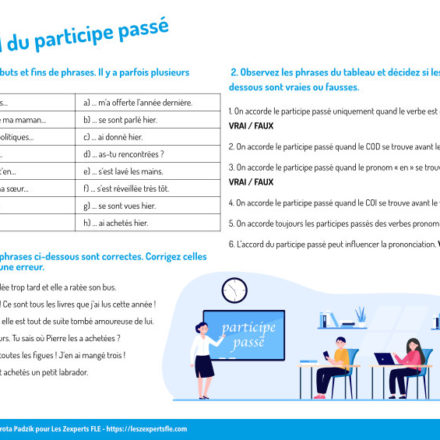 Ressources FLE : Accord du participe passé - Les Zexperts FLE
