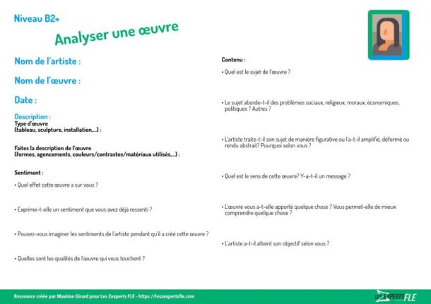 Analyser une œuvre d'art en FLE (B2) - Les Zexperts FLE
