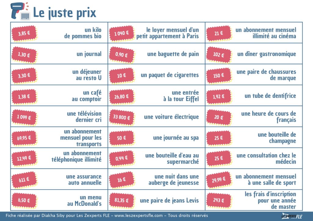 Le juste prix : un jeu pour réviser les nombres (A1-A2) - Les Zexperts FLE