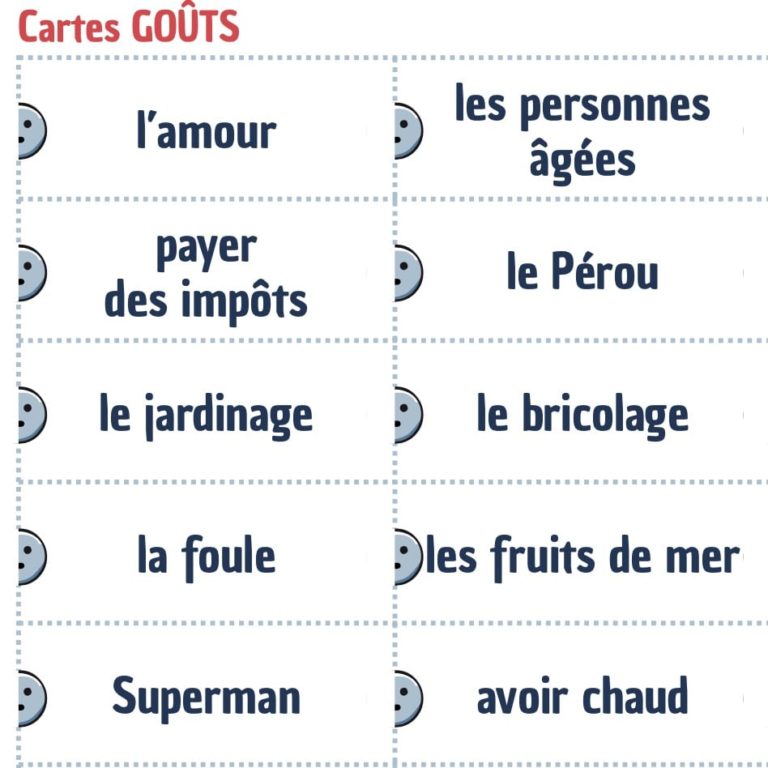 Jeu pour exprimer ses goûts A1-A2 - Les Zexperts FLE