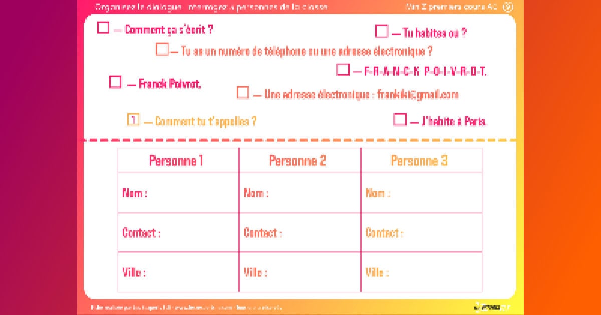 Activité débutants FLE : dialogue pour interagir - Les Zexperts FLE