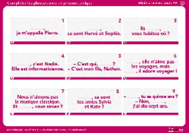 Activité pour débutants 27/35 : réviser les pronoms toniques - Les ...
