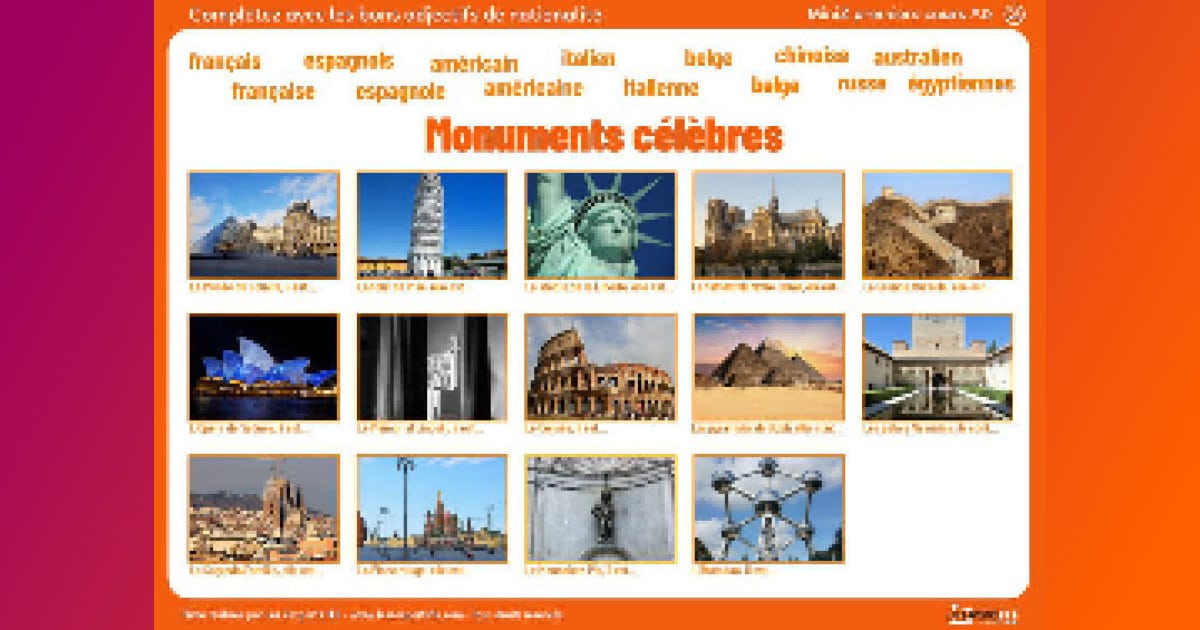 Activité pour débutants FLE 25/35 : l'accord des adjectifs de nationalité - Les Zexperts FLE