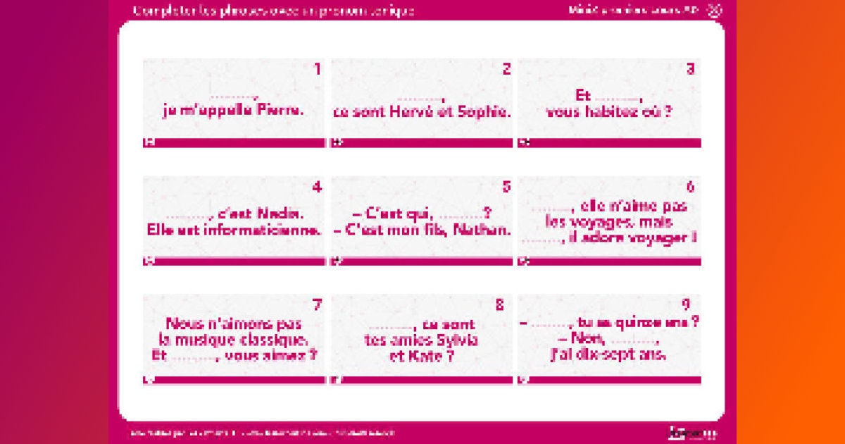 Activité pour débutants 27/35 : réviser les pronoms toniques - Les Zexperts FLE